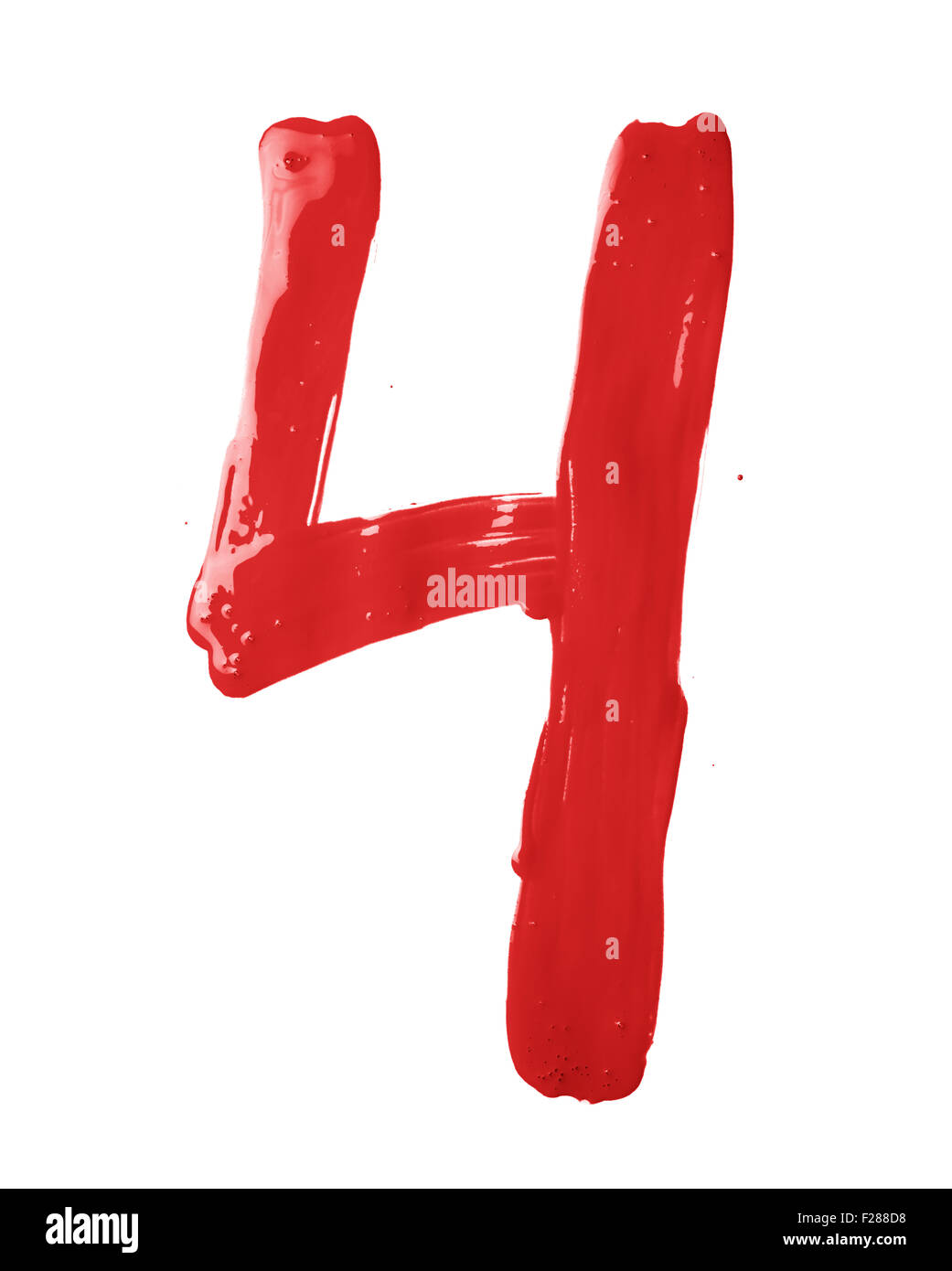 Number four digit character hand drawn with the oil paint brush strokes ...