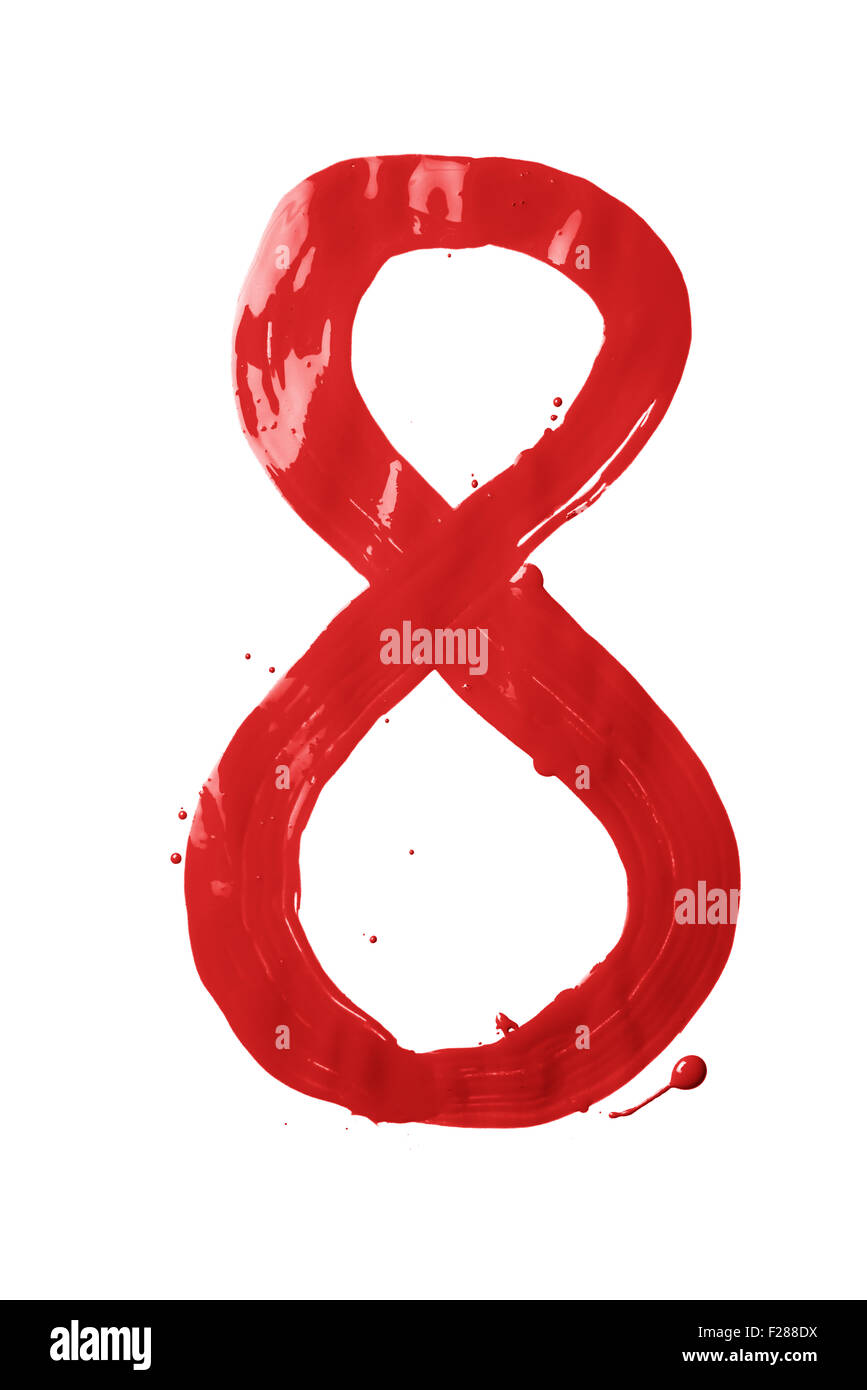 Number eight digit character hand drawn with the oil paint brush ...
