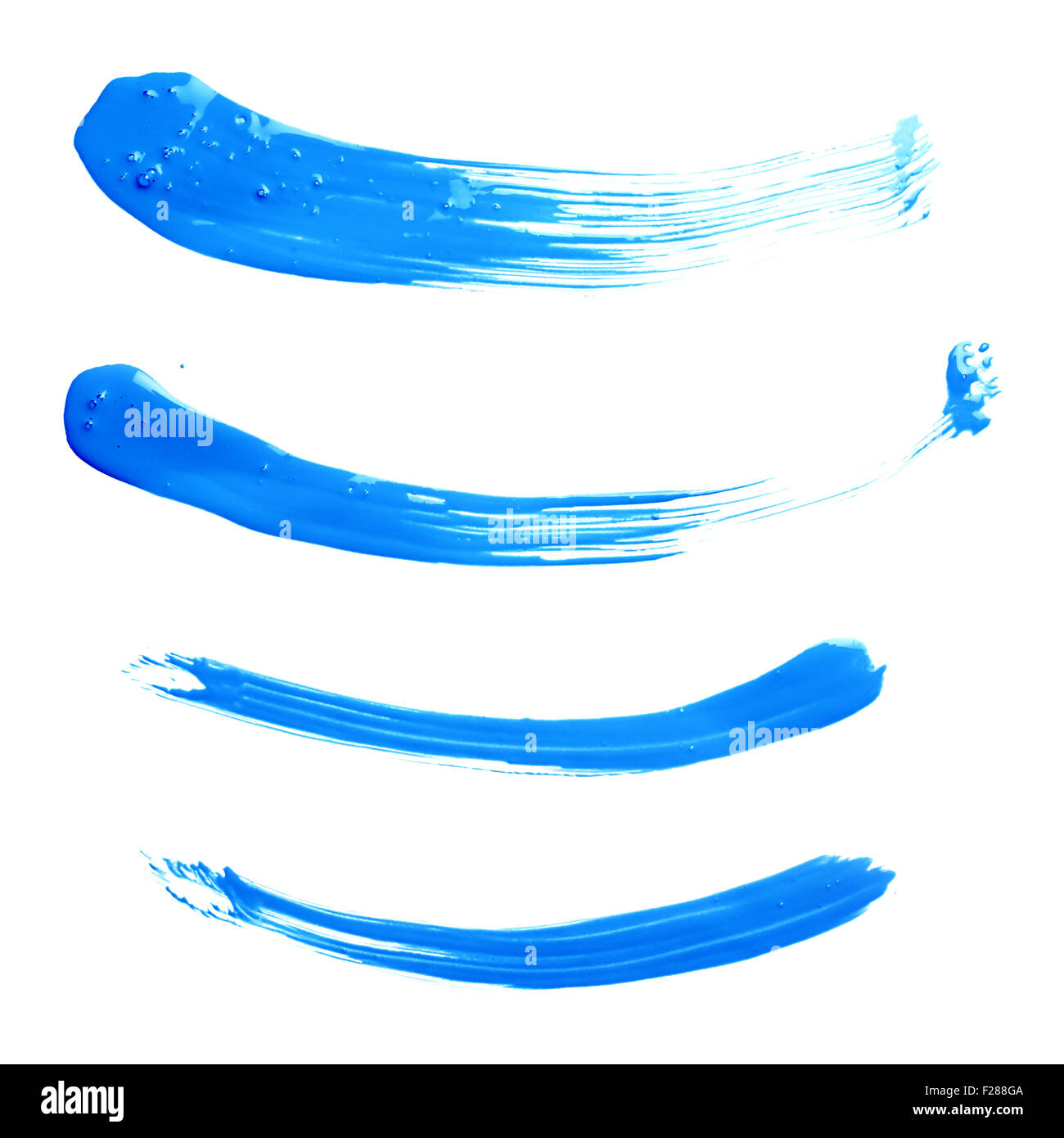 Set of four curved handmade oil paint brush strokes isolated over the ...