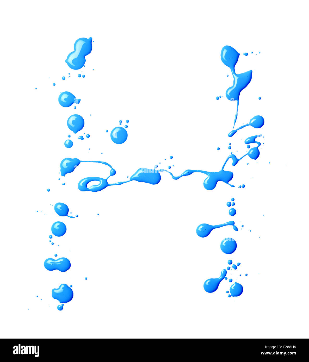 Letter H character made with the oil paint drops and spills, isolated ...