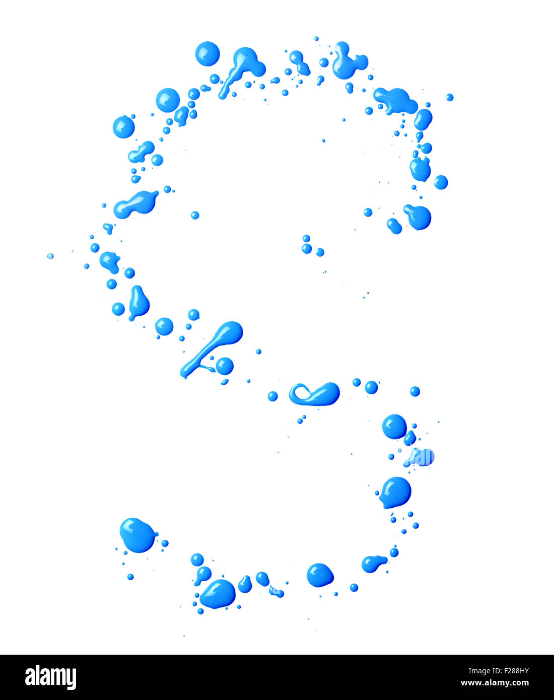 Letter S character made with the oil paint drops and spills, isolated ...
