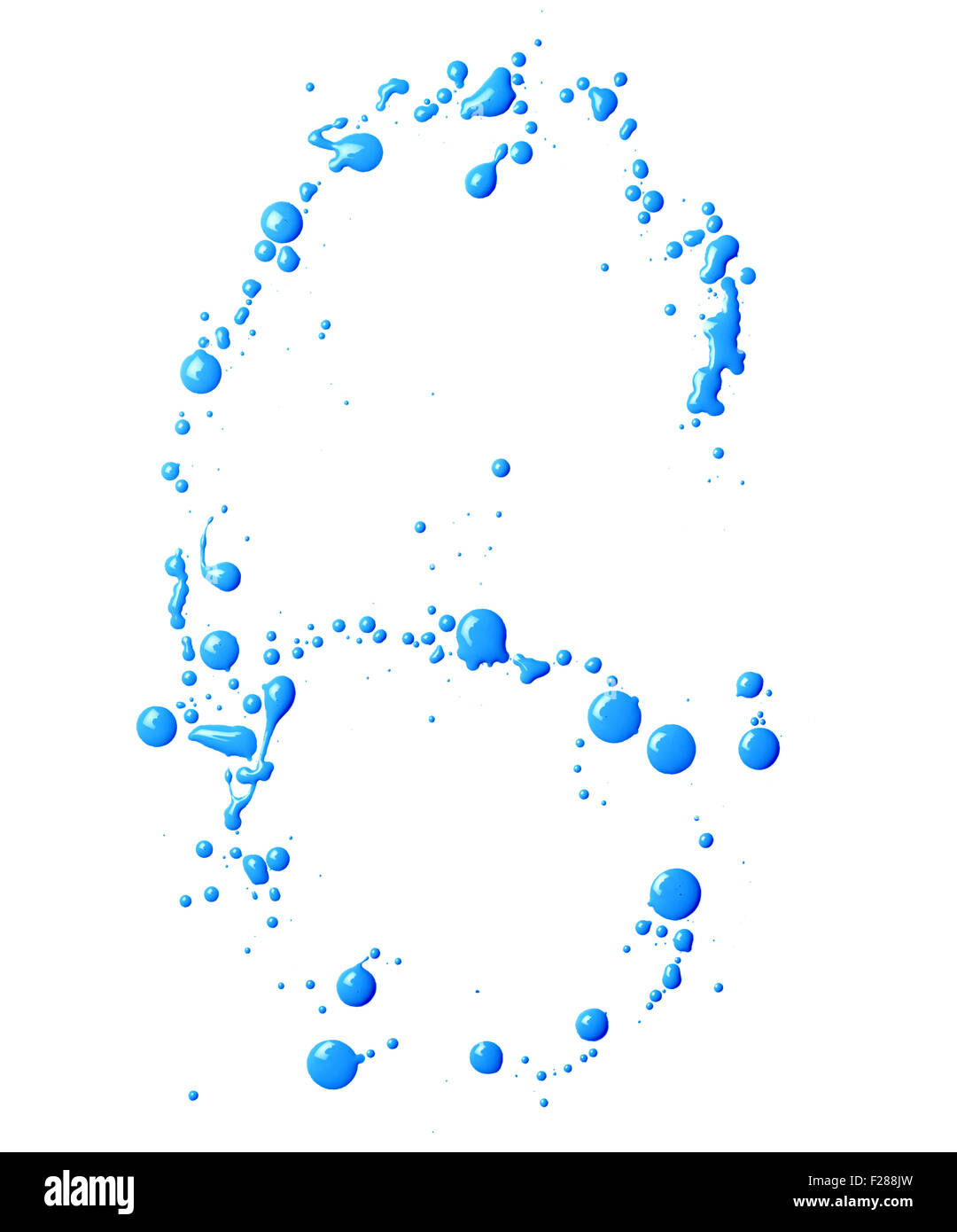 Number six digit character made with multiple oil paint spill drops ...