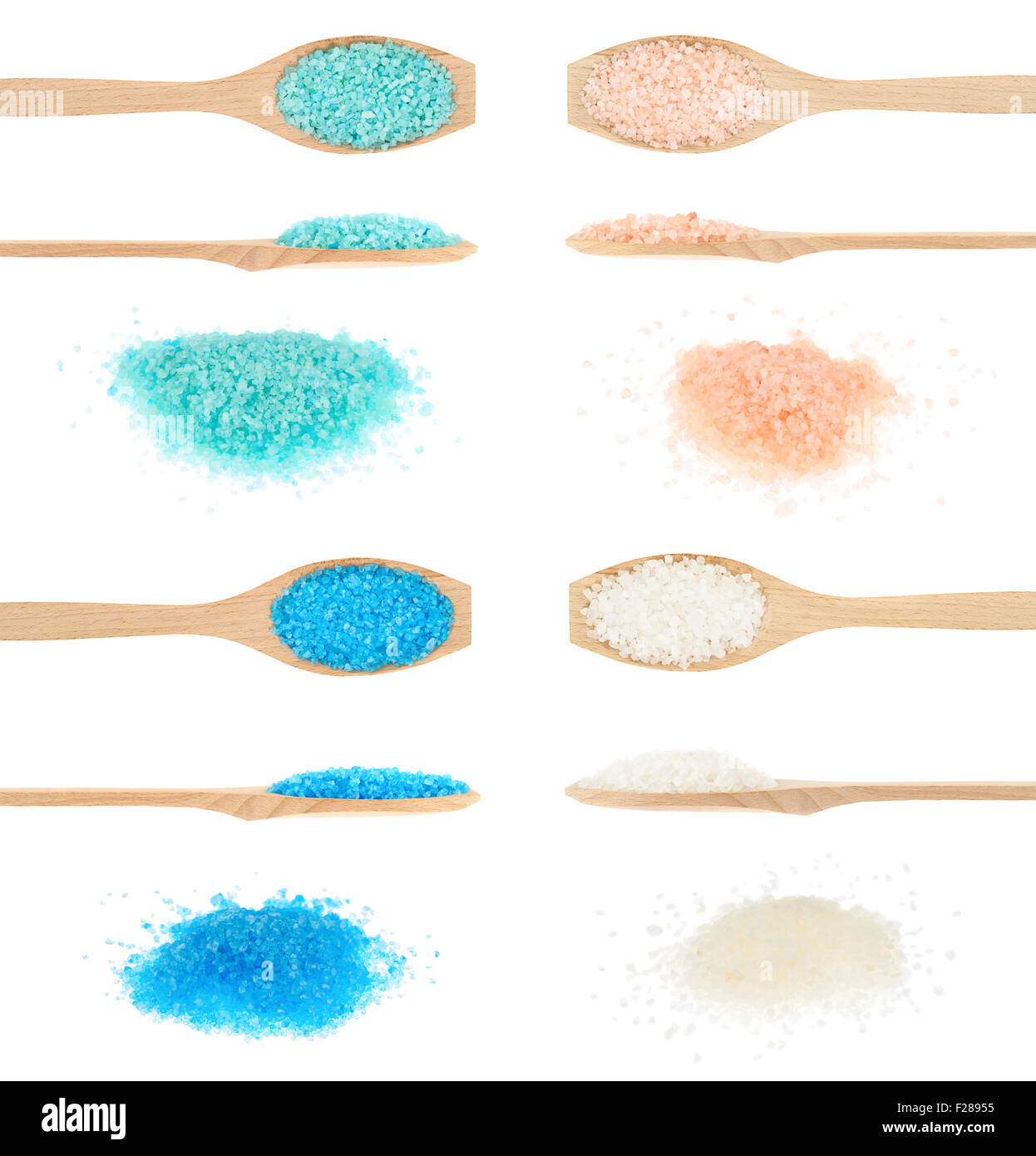 Salt crystals in multiple foreshortenings, isolated over the white ...