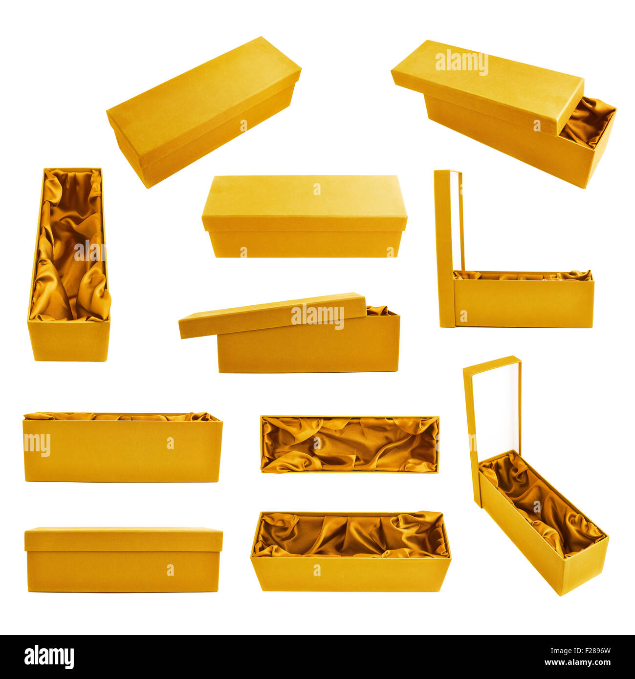 Set of multiple yellow tall gift boxes with the velvet cloth inside ...