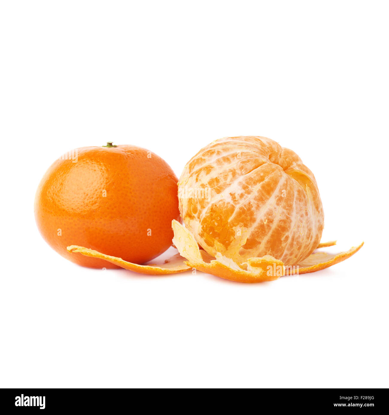 Served ripe juicy two tangerines fruit composition isolated over the ...
