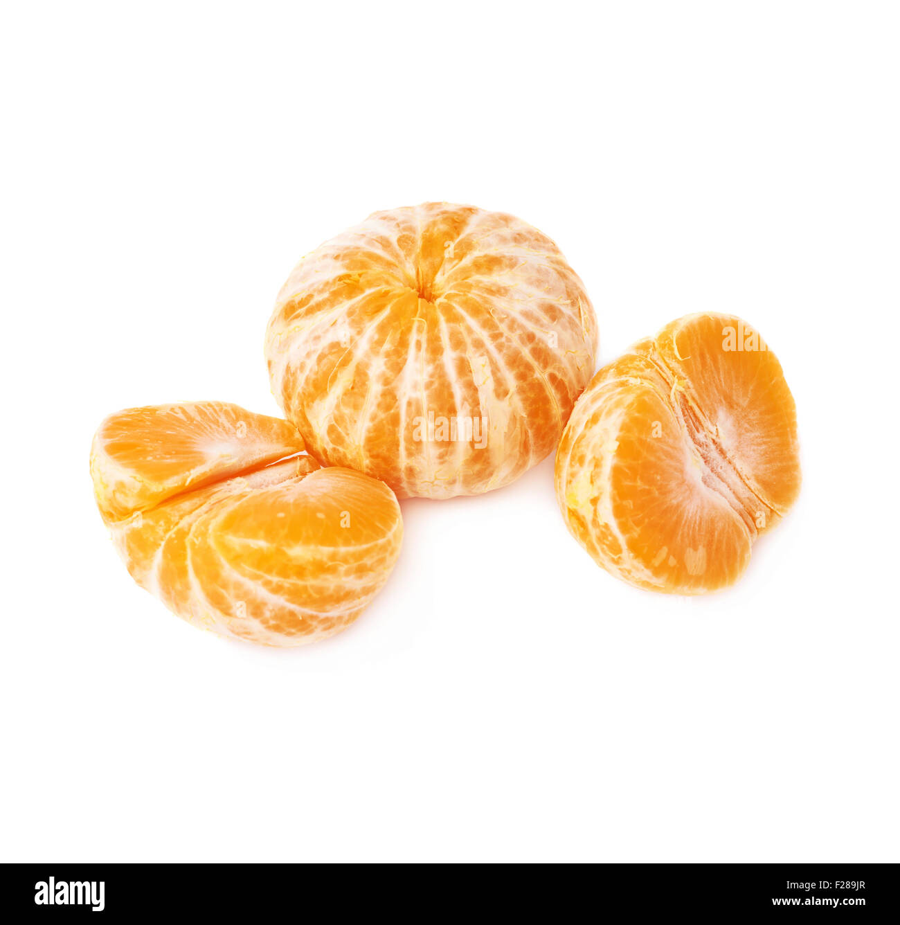 Two halves and whole fresh juicy peeled cleaned tangerine ripe fruit ...