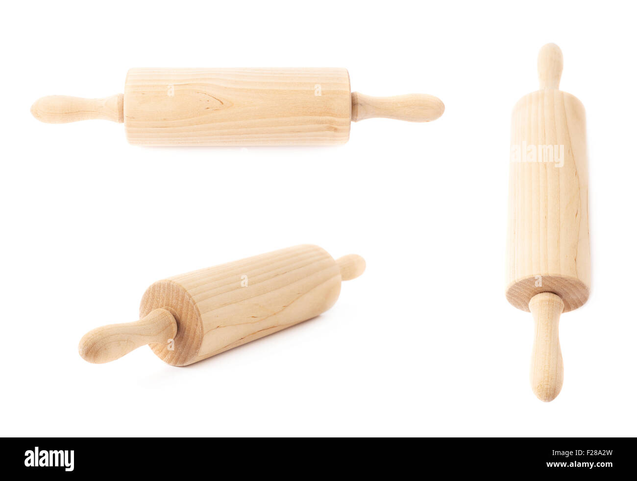 Small wooden cooking kitchen rolling pin isolated over the white ...