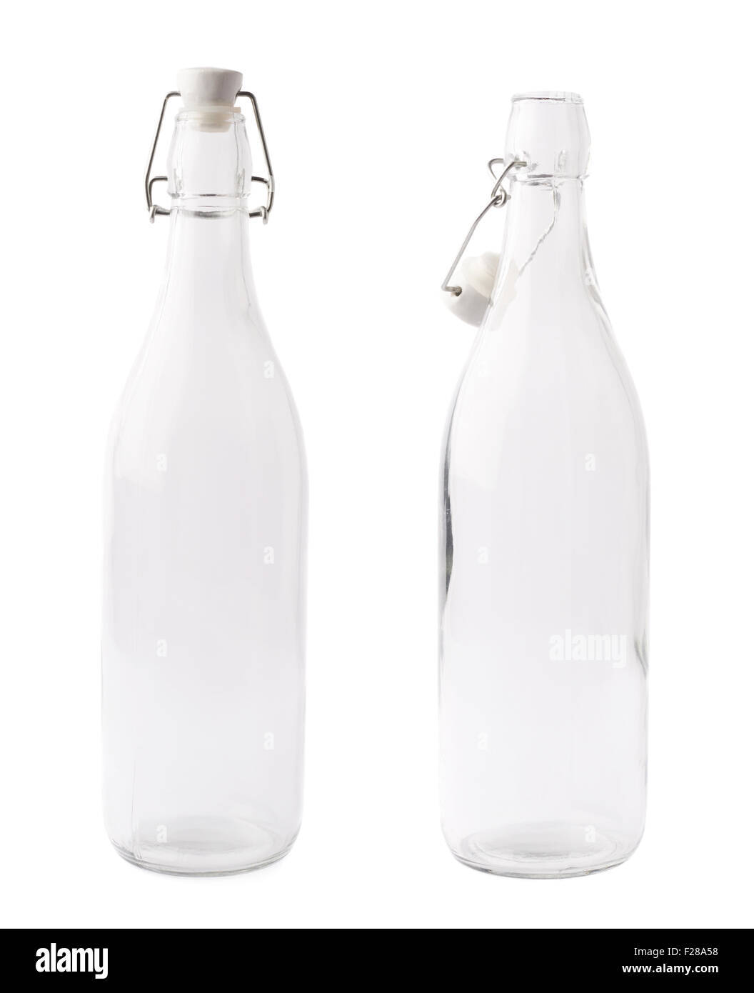 Empty glass bottle with the wire attached ceramic cap isolated over the ...