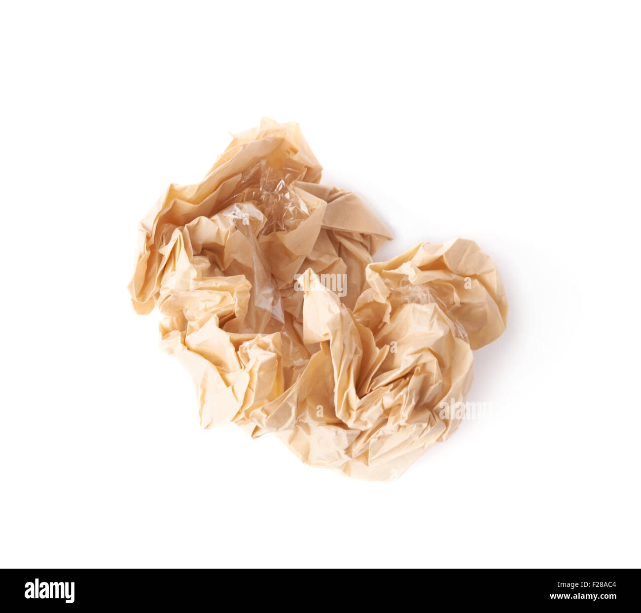 Crumpled ball of brown wrapping paper isolated over the white ...