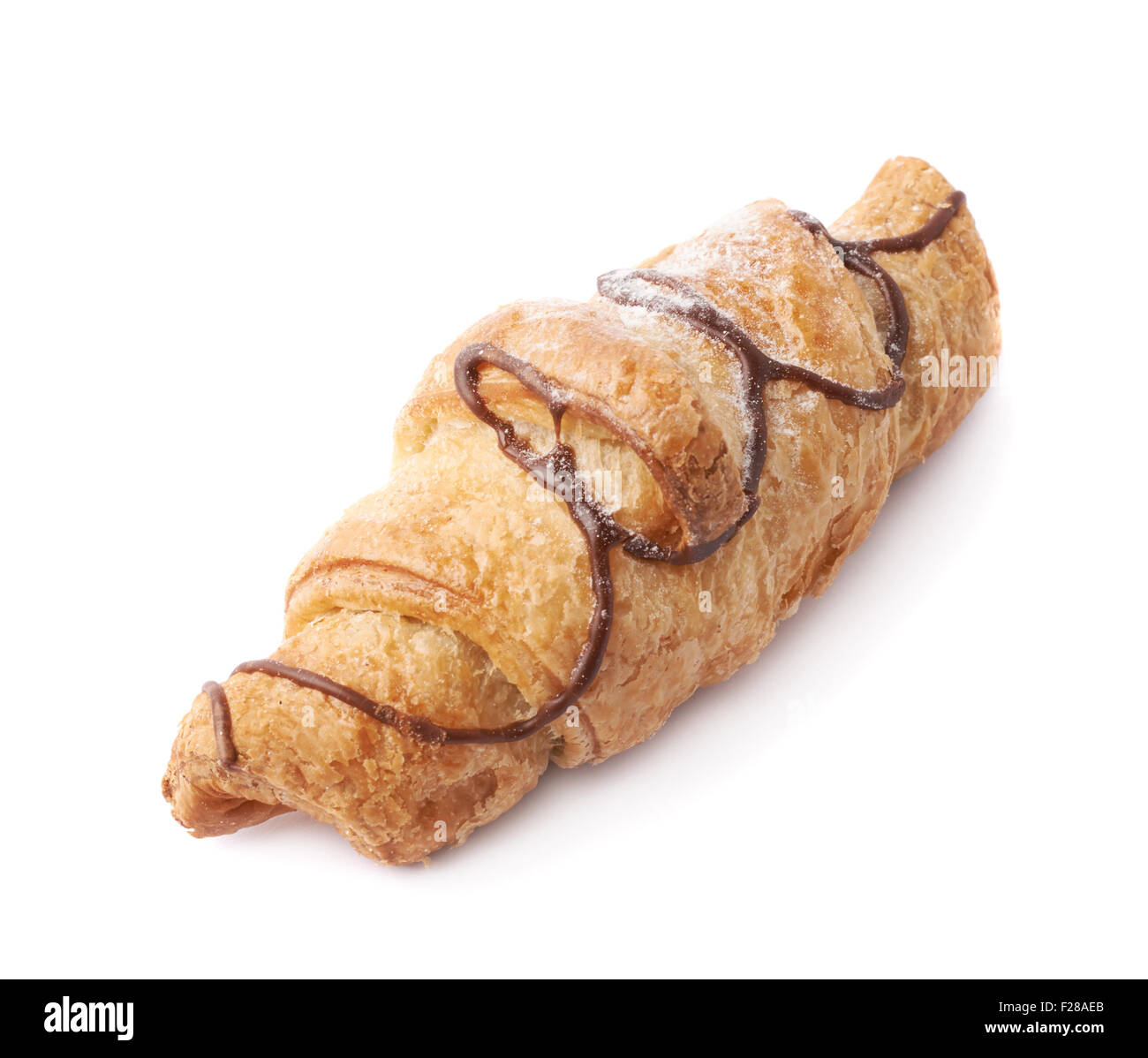 Sweet chocolate croissant pastry isolated over the white background ...