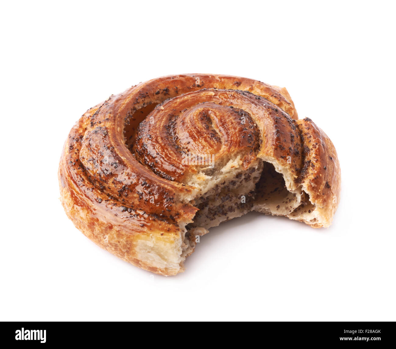 Bitten cinnamon roll bun isolated over the white background Stock Photo ...