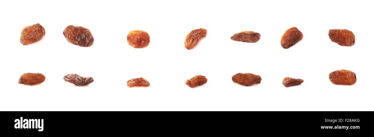 Set of multiple single raisins isolated over the white background Stock ...