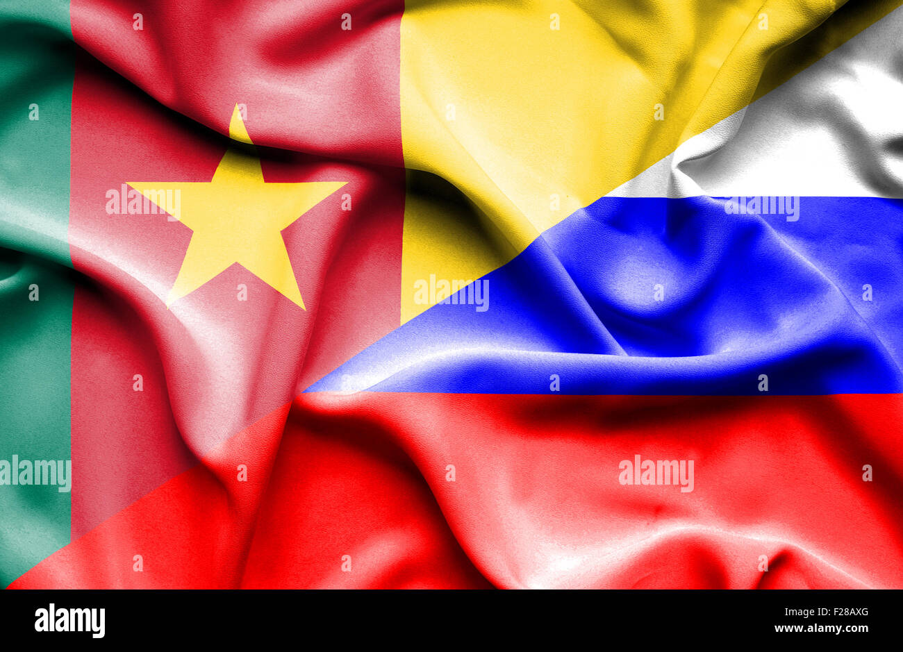 Waving flag of Russia and Cameroon Stock Photo - Alamy
