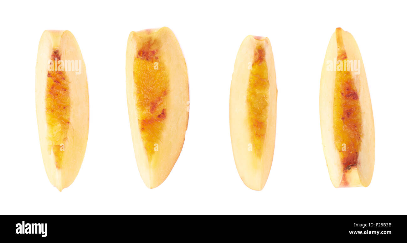 Slice of a nectarine fruit flesh isolated over the white background ...