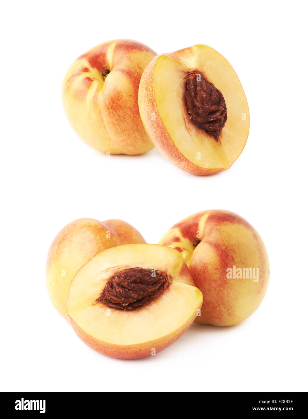 Ripe nectarine fruit composition, isolated over the white background ...