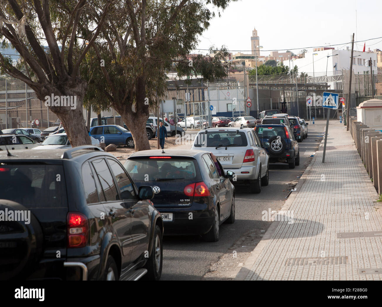 Line of cars wait at the Moroccan border in Melilla autonomous city ...