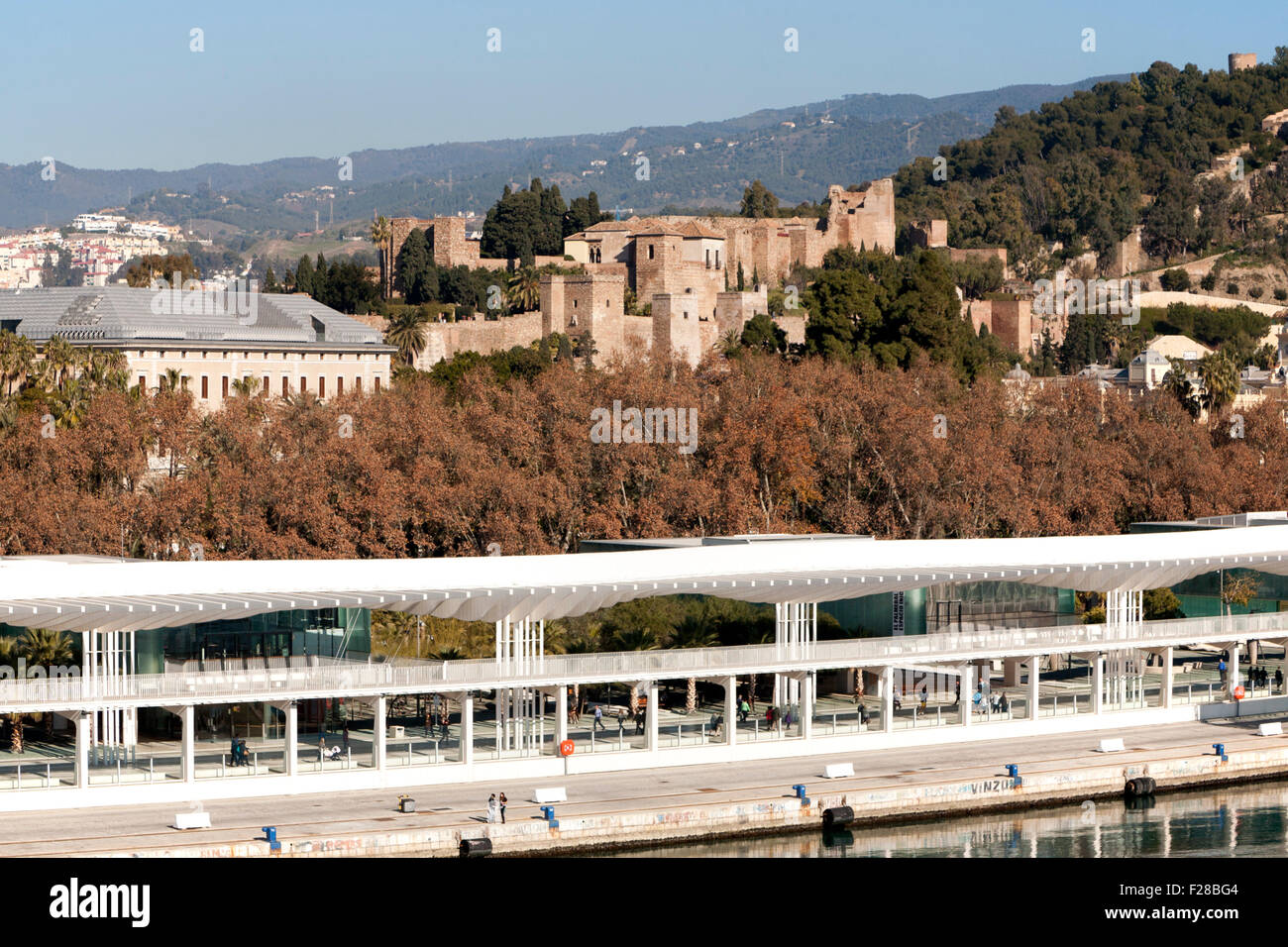 View of City and port to Alcazaba castle, Malaga, Spain Stock Photo - Alamy
