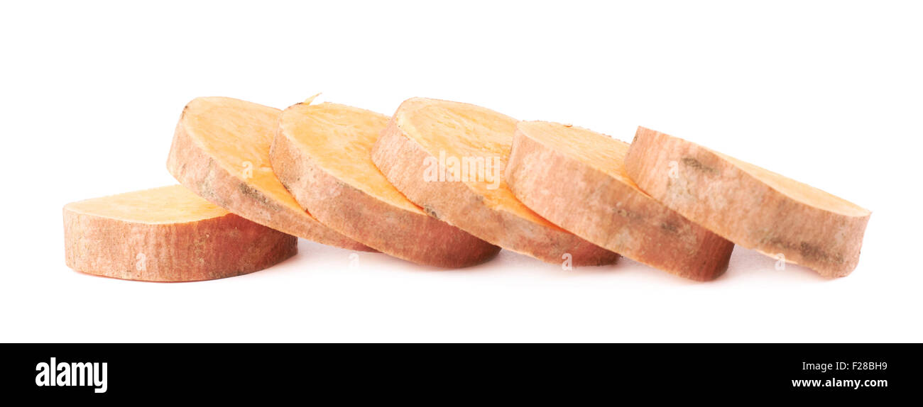 Multiple slice sections of the sweet potato or Ipomoea batatas aligned ...