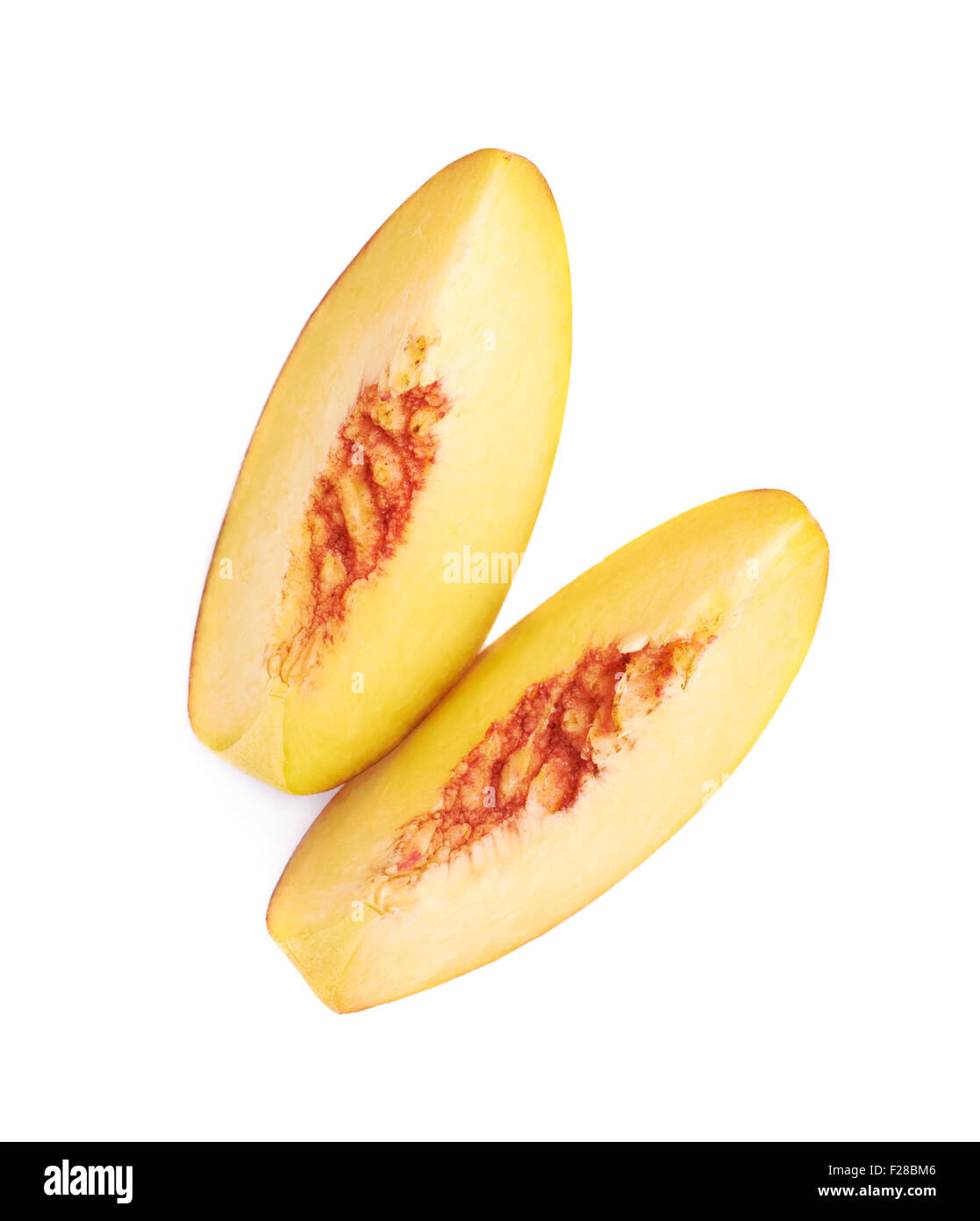Peach fruit's slices composition isolated Stock Photo - Alamy