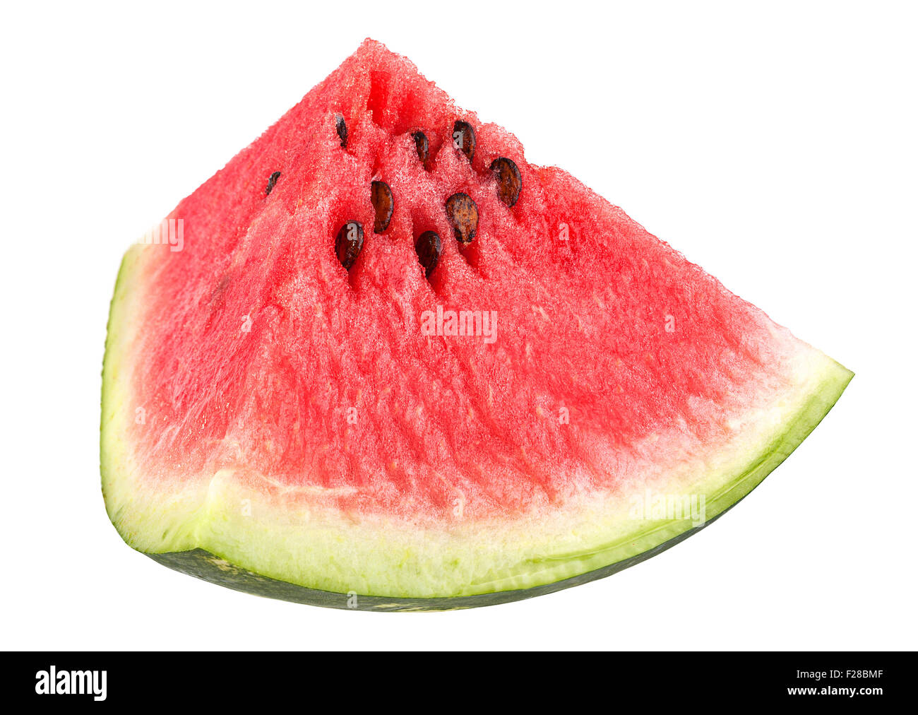 Watermelon fruit triangle slice closeup isolated on white background ...