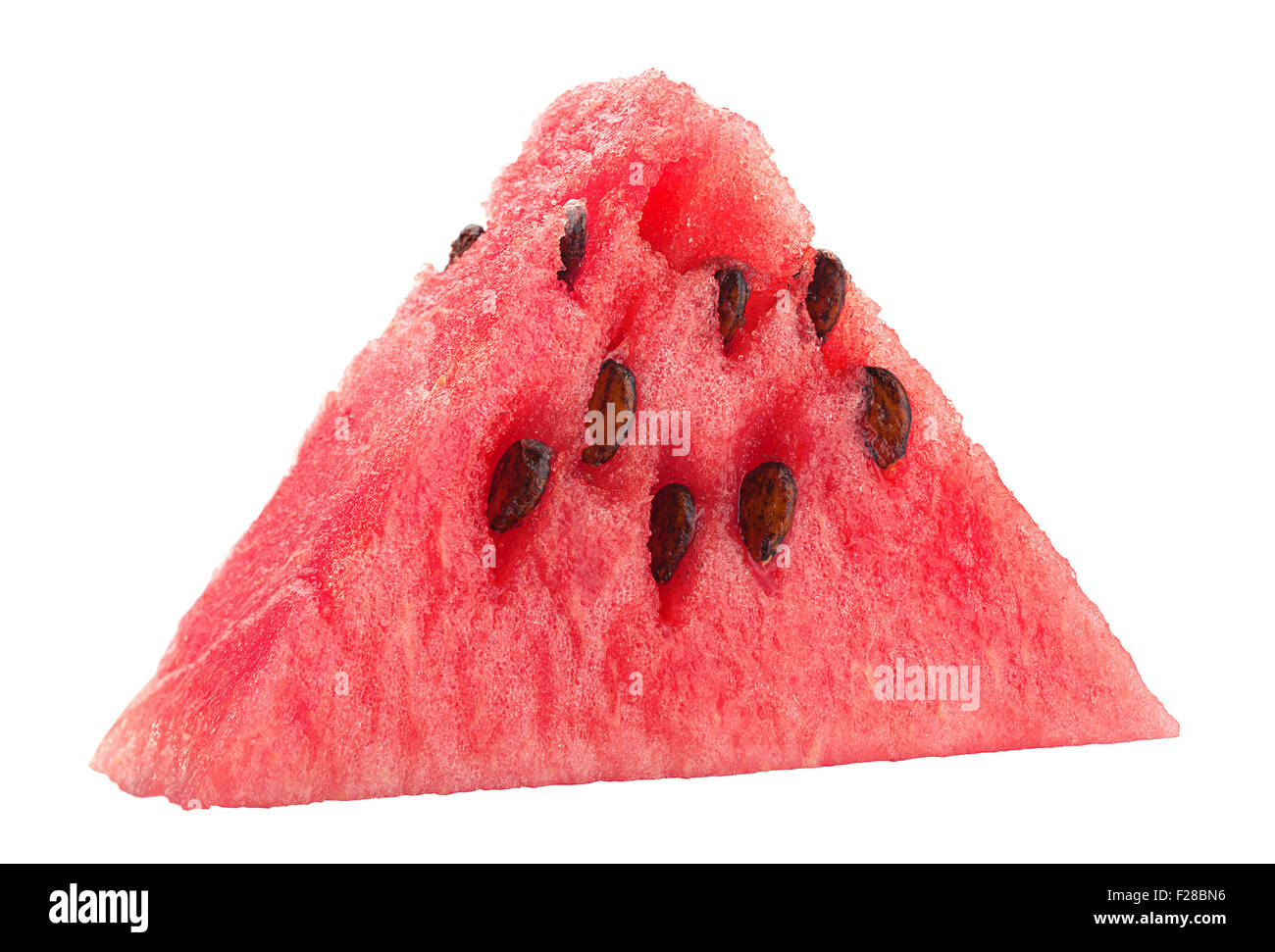 Watermelon fruit triangle slice closeup isolated on white background ...
