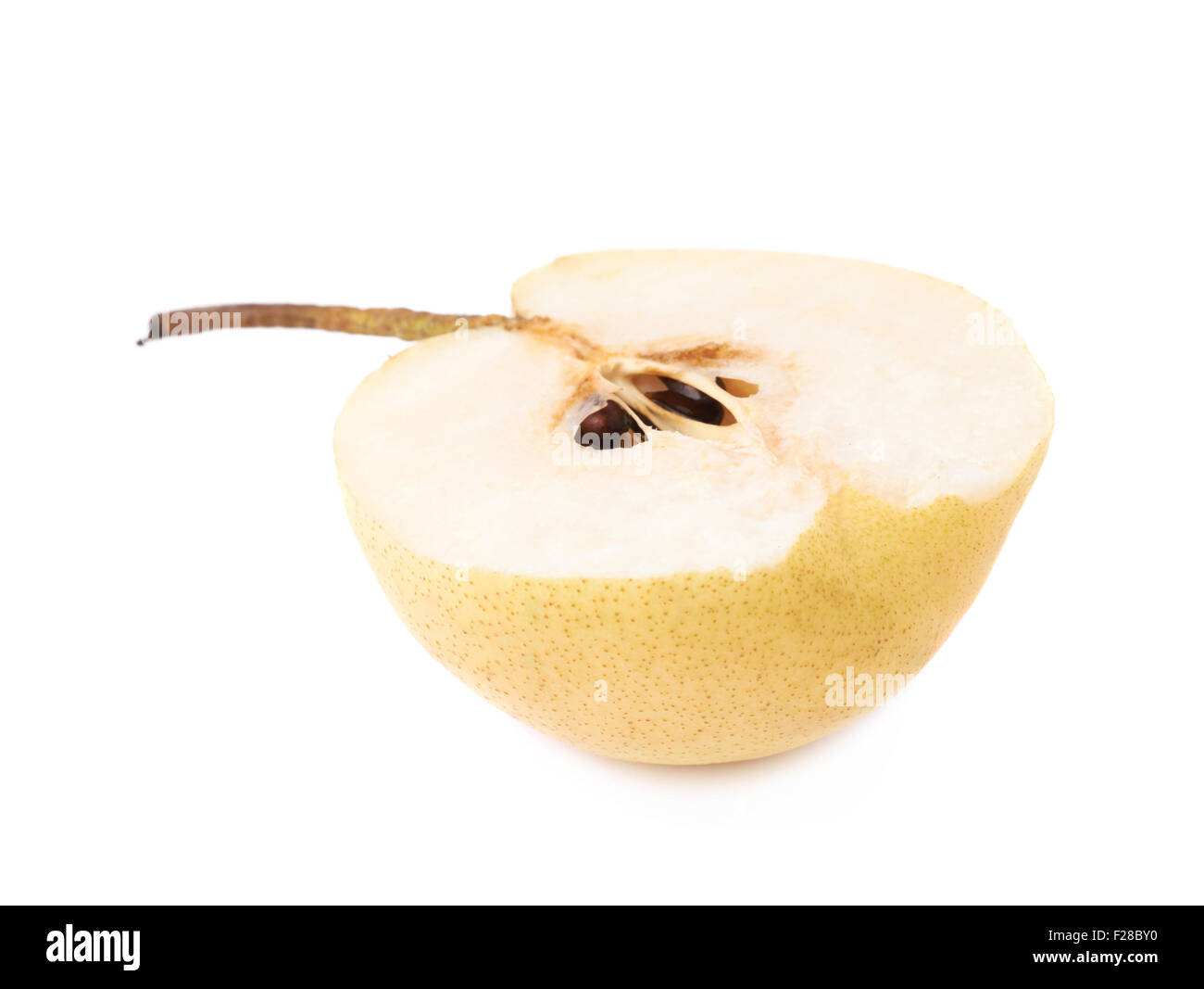 Yellow pear cut in half isolated Stock Photo - Alamy