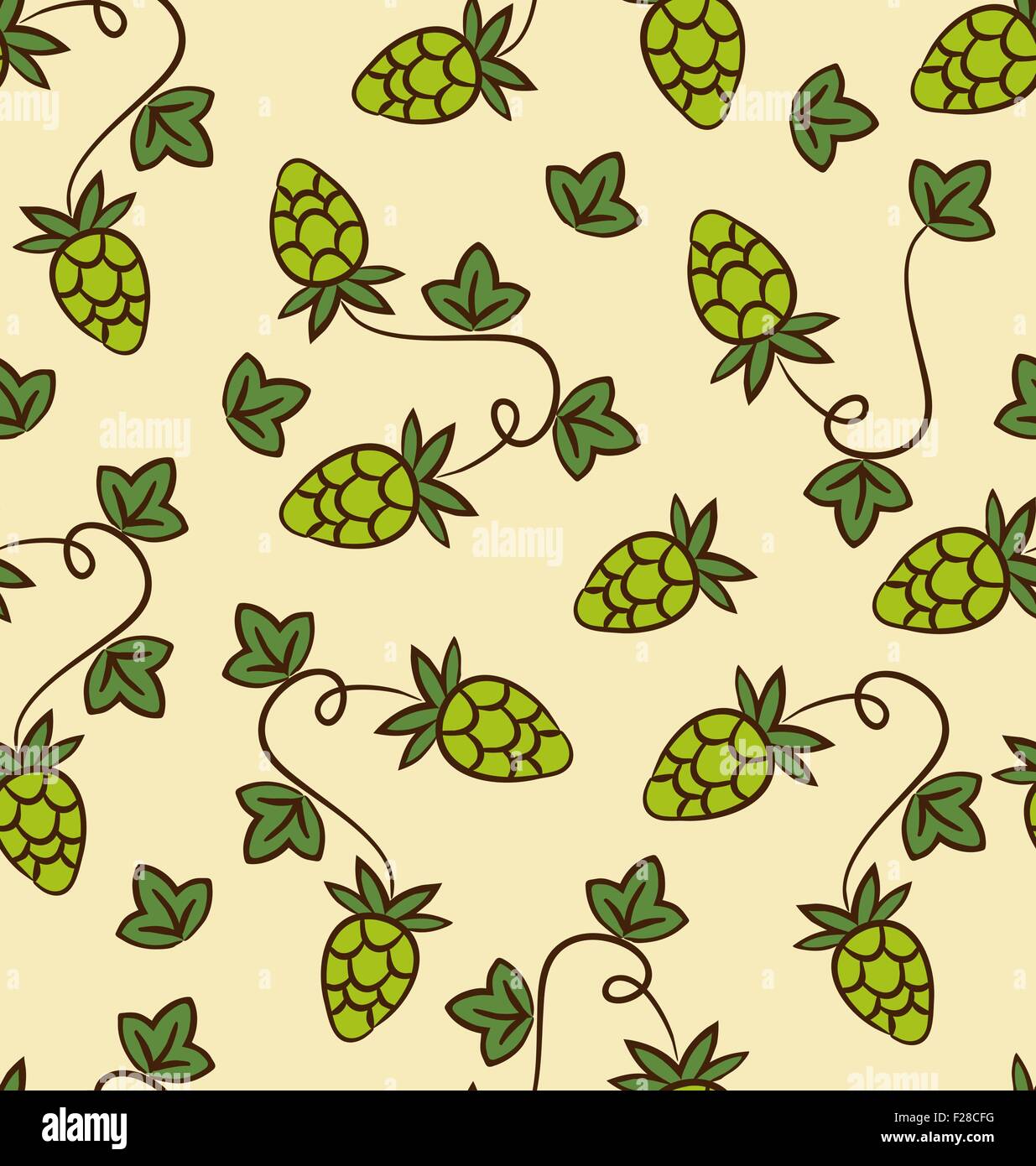 Hops. Seamless watercolor pattern with hops flower and leaf on the ...