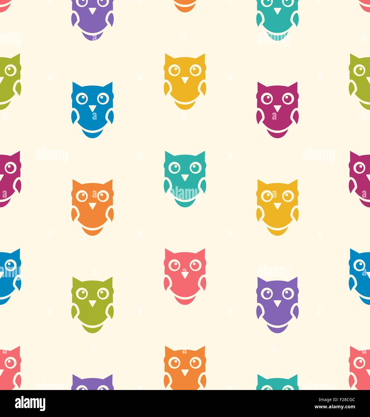 Cute seamless pattern with owls couple. Blue and green owls. Vector ...