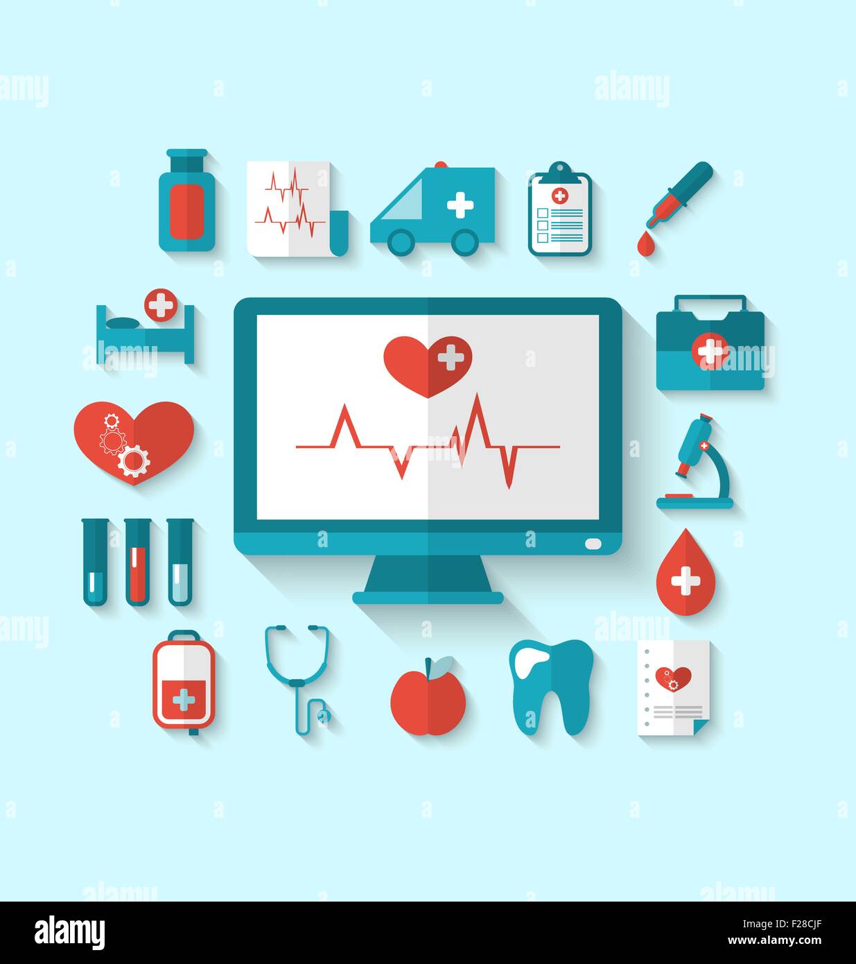 Set flat icons of objects and equipments medicine laboratory Stock ...