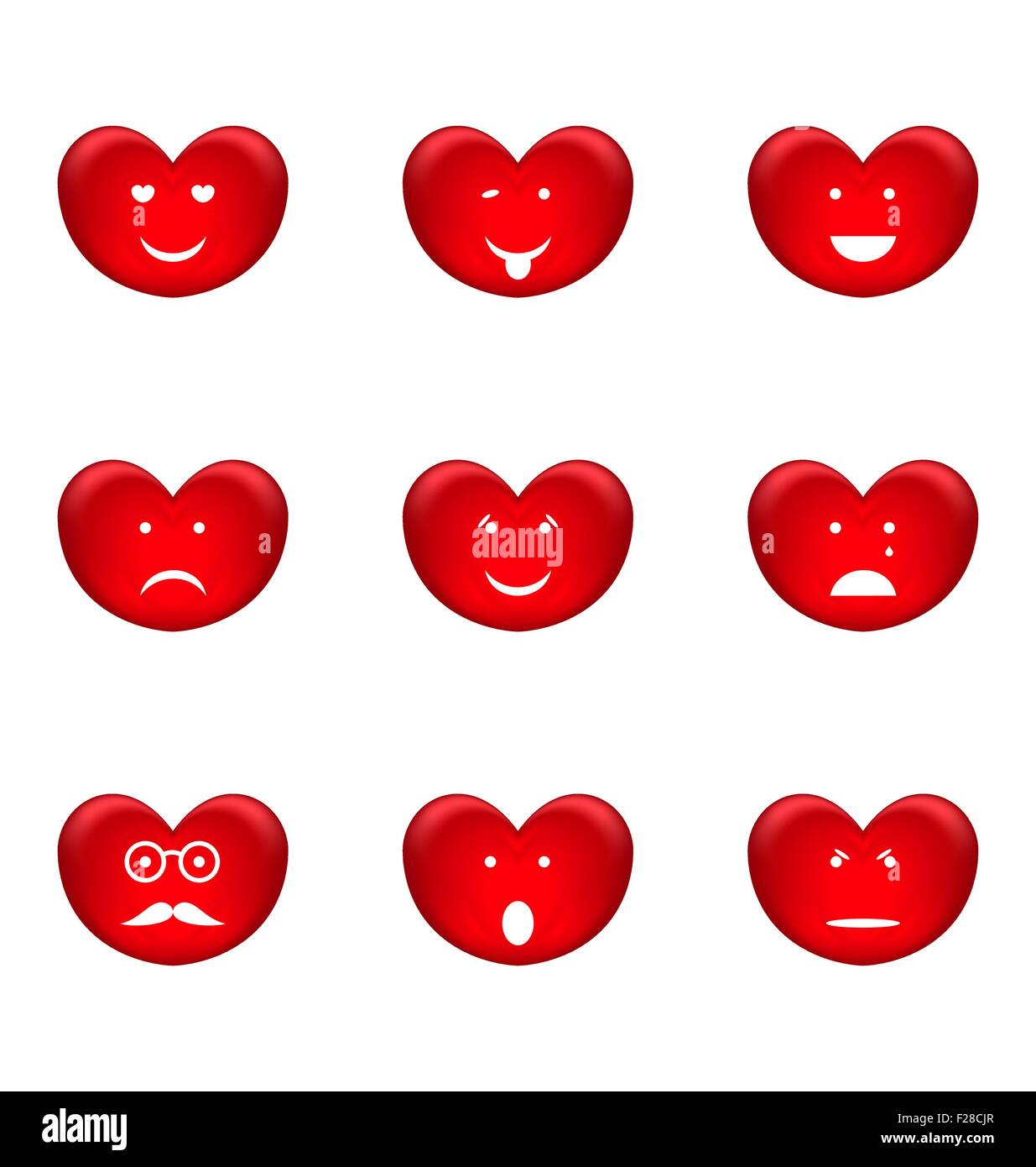Set of smiles of heart shape with many emotions, isolated on whi Stock ...