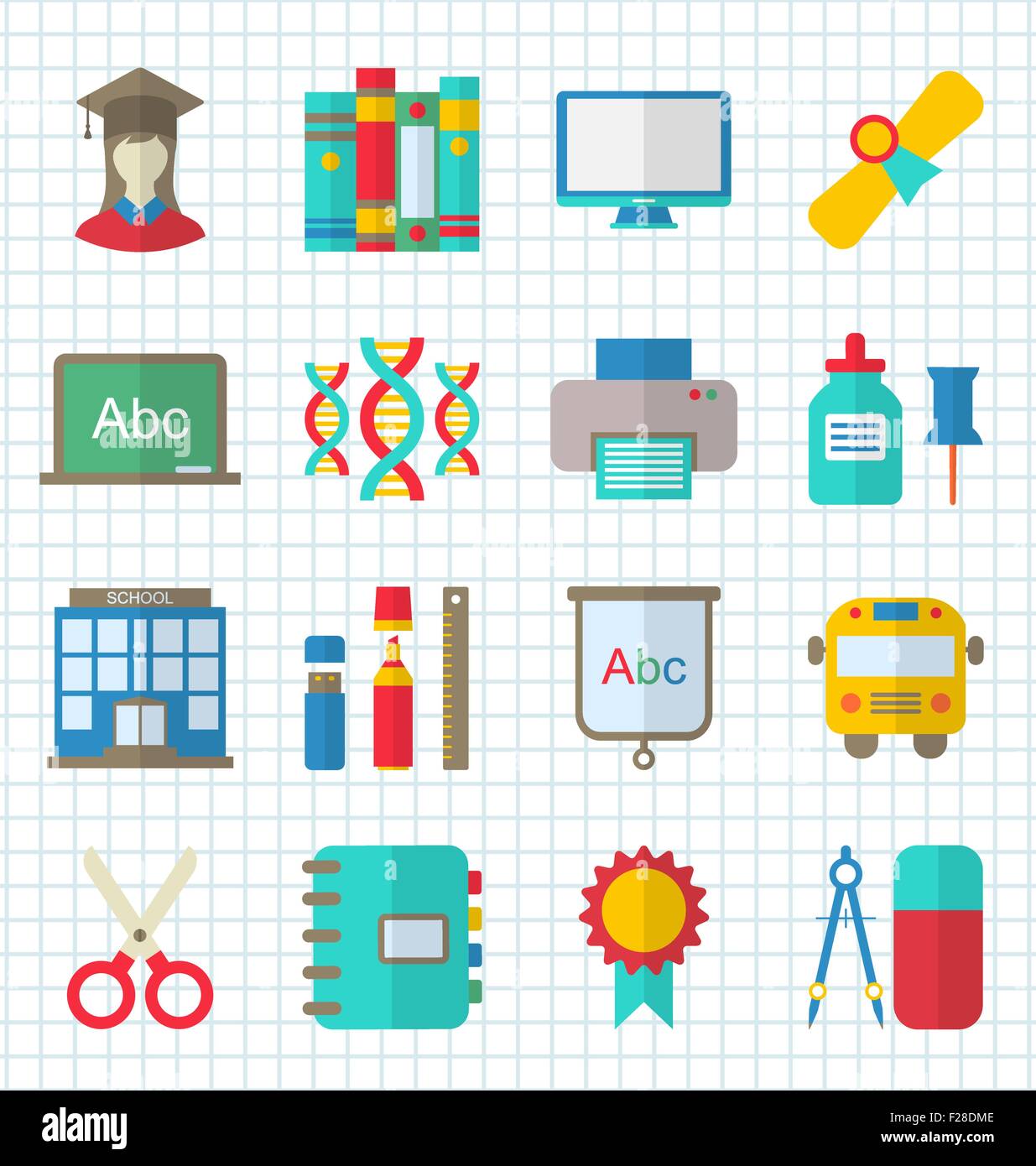 School Colorful Simple Icons Stock Vector Image & Art - Alamy