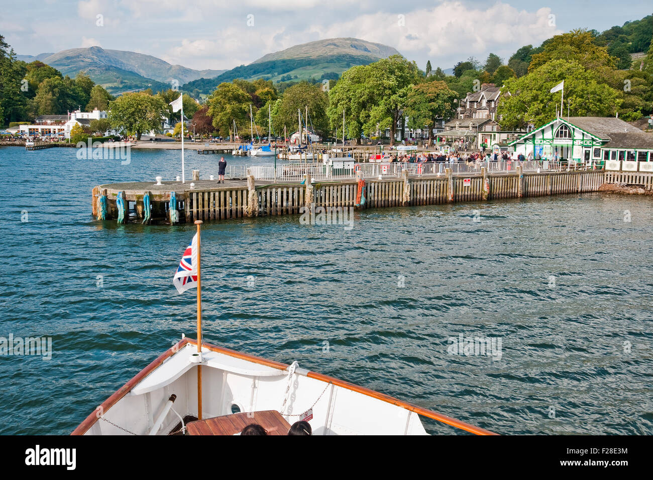 Passengers on Ambleside Pier at Waterhead on Lake Windermere, waiting ...