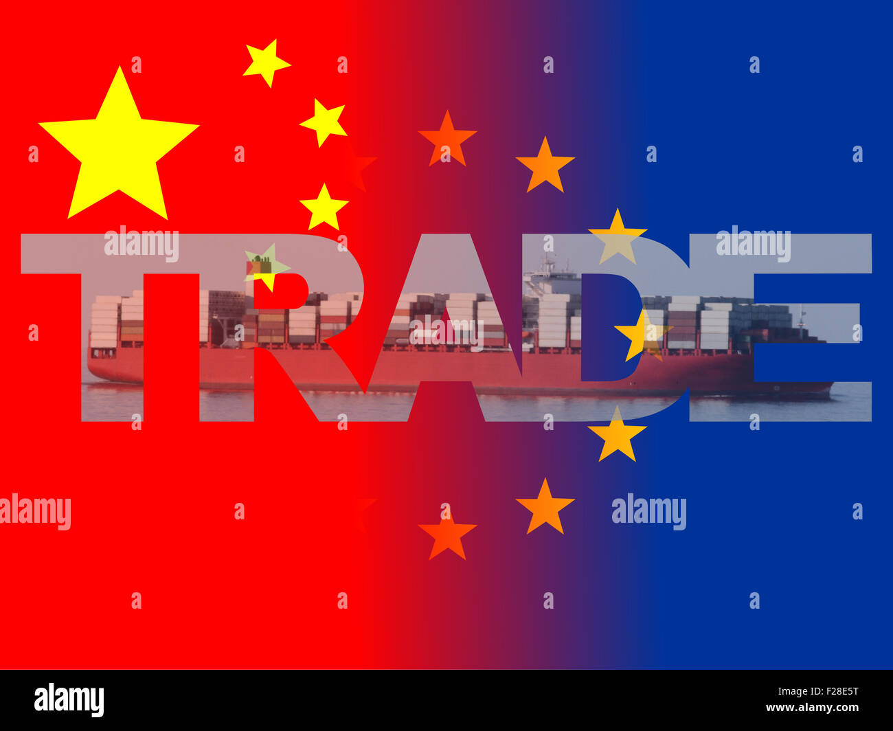 Chinese EU flags with trade text illustration Stock Photo - Alamy
