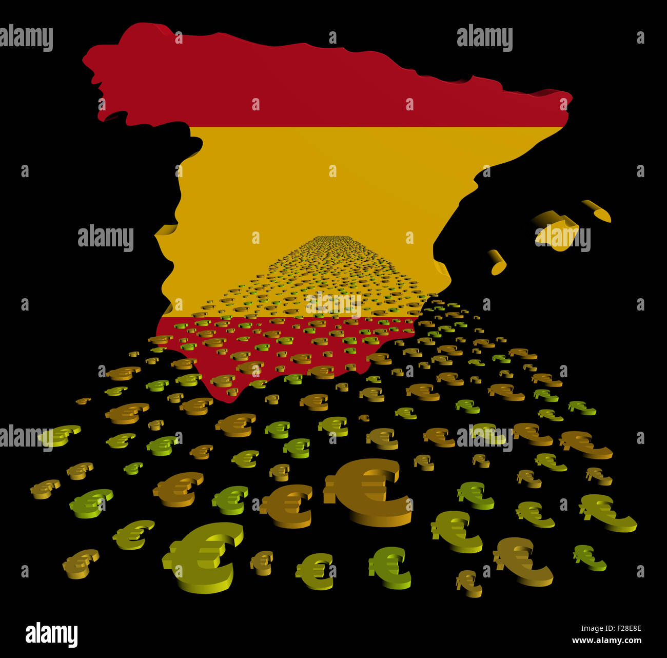 Spain map flag with euros foreground illustration Stock Photo - Alamy