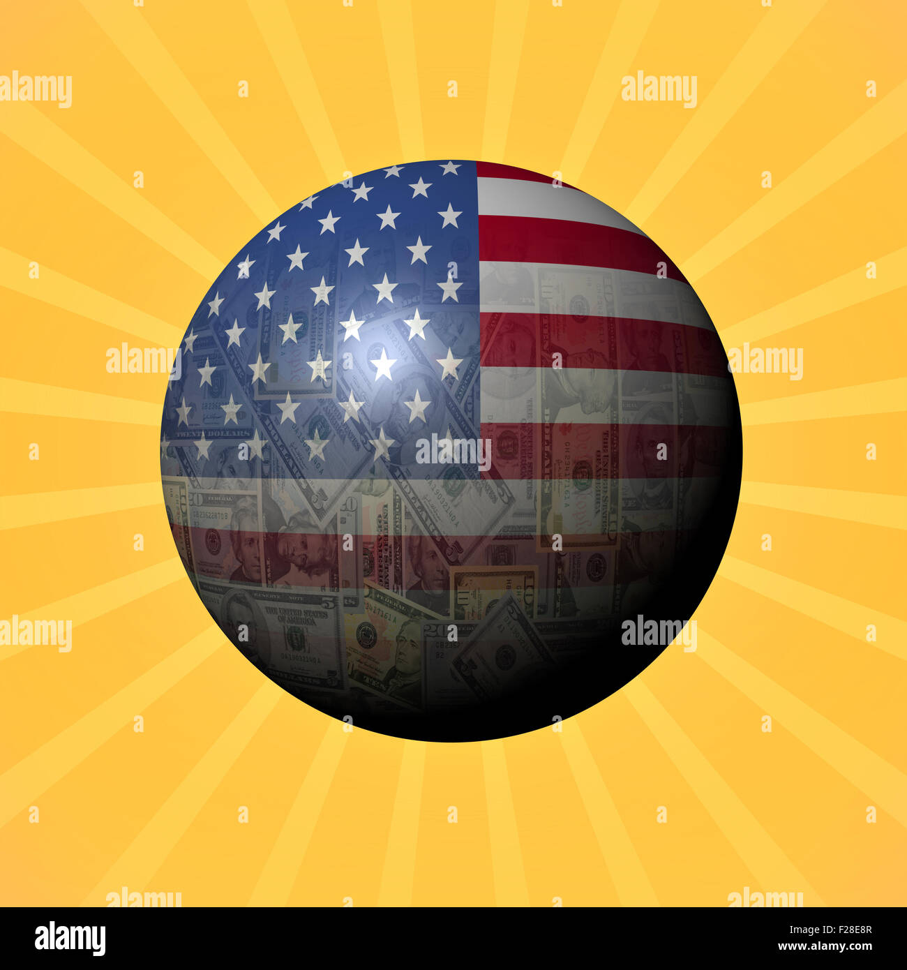 USA flag American sphere on sunburst illustration Stock Photo - Alamy