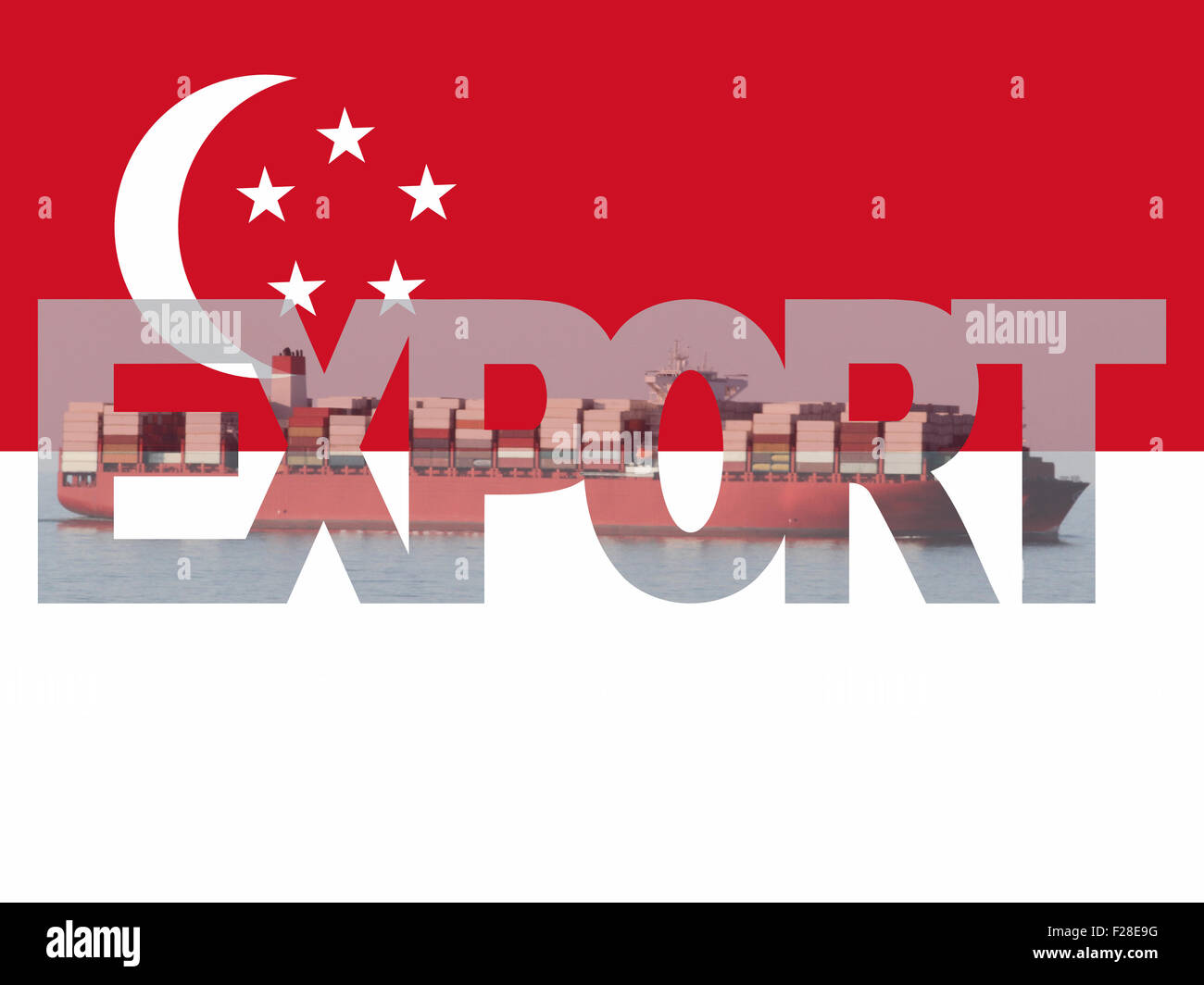 Container ship with export text and Singapore flag illustration Stock ...