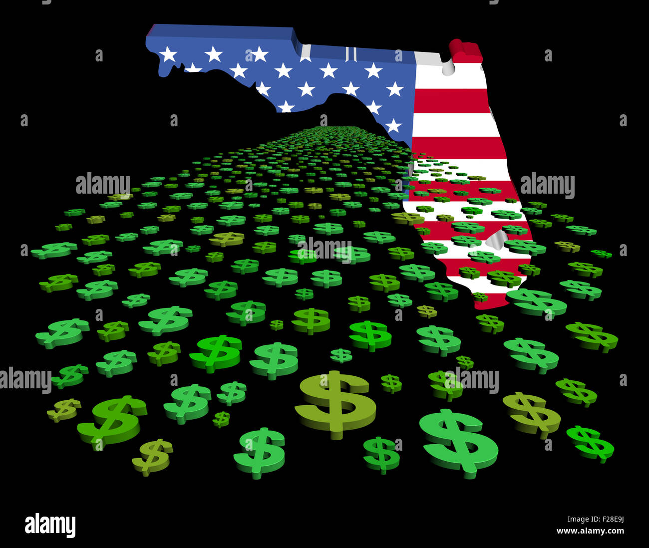 Florida map flag with abstract dollars illustration Stock Photo - Alamy