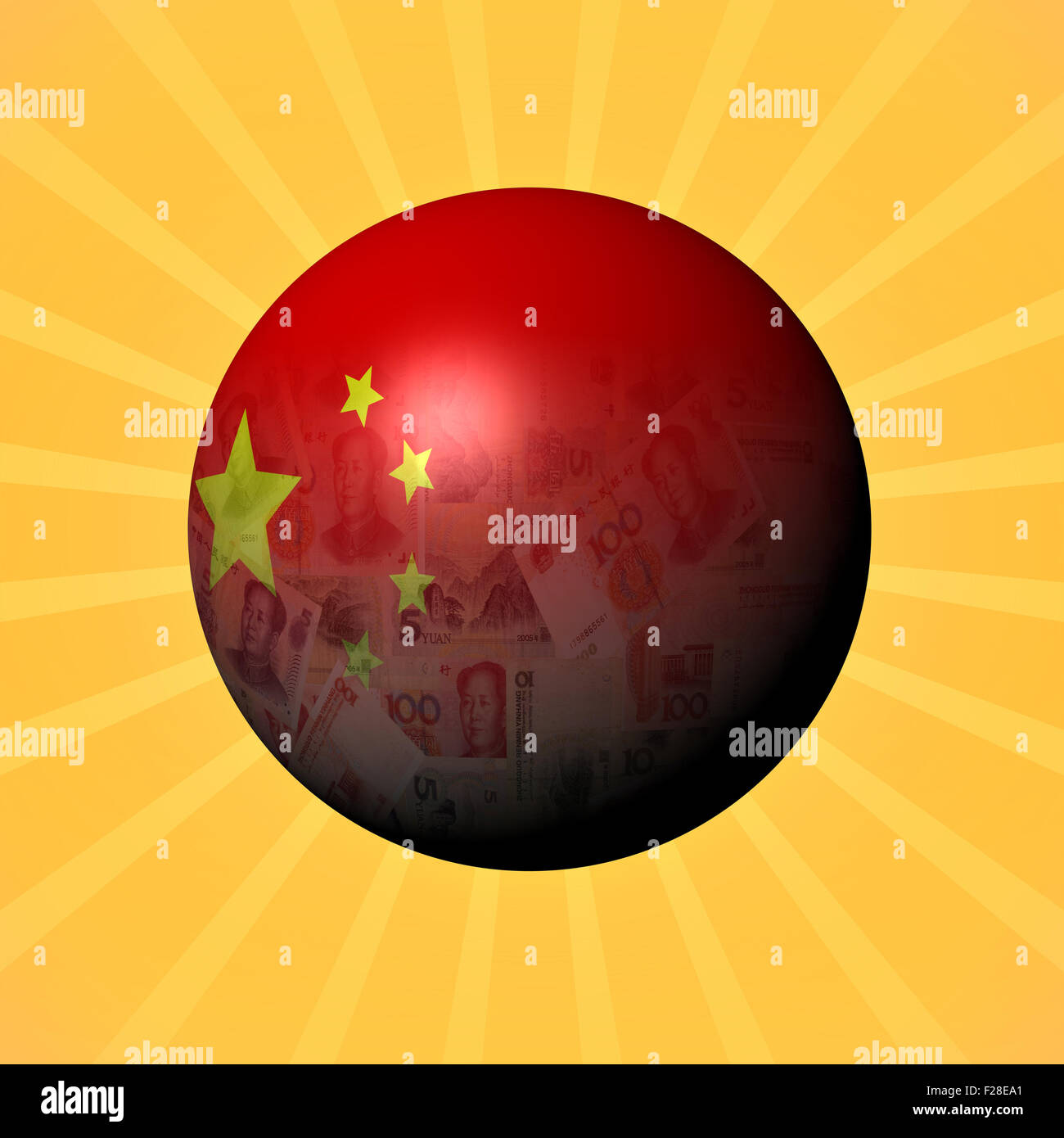 China flag yuan sphere on sunburst illustration Stock Photo - Alamy