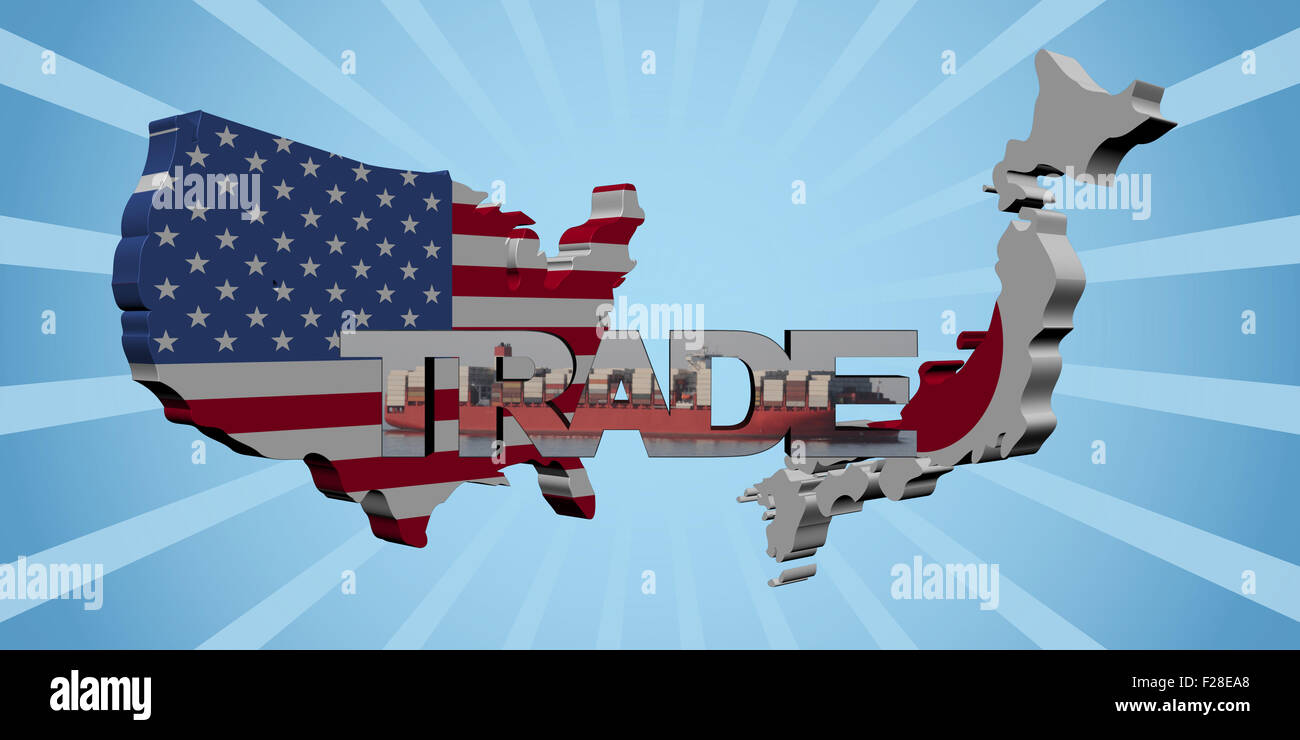 USA Japan map flags with trade text illustration Stock Photo - Alamy