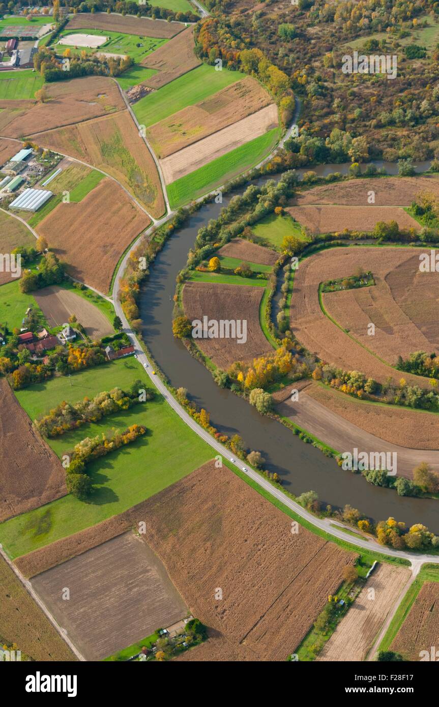 France, Bas Rhin (67), La Wantzenau, Woerthel, Ill river (aerial view ...