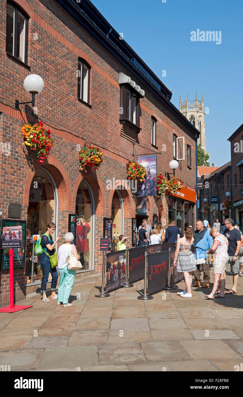 People tourists outside Jorvik Viking Centre in summer Coppergate York ...