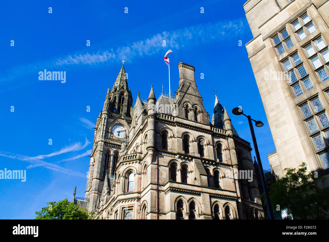 Manchester City Hall at Albert Square, Manchester, United Kingdom. Blue ...