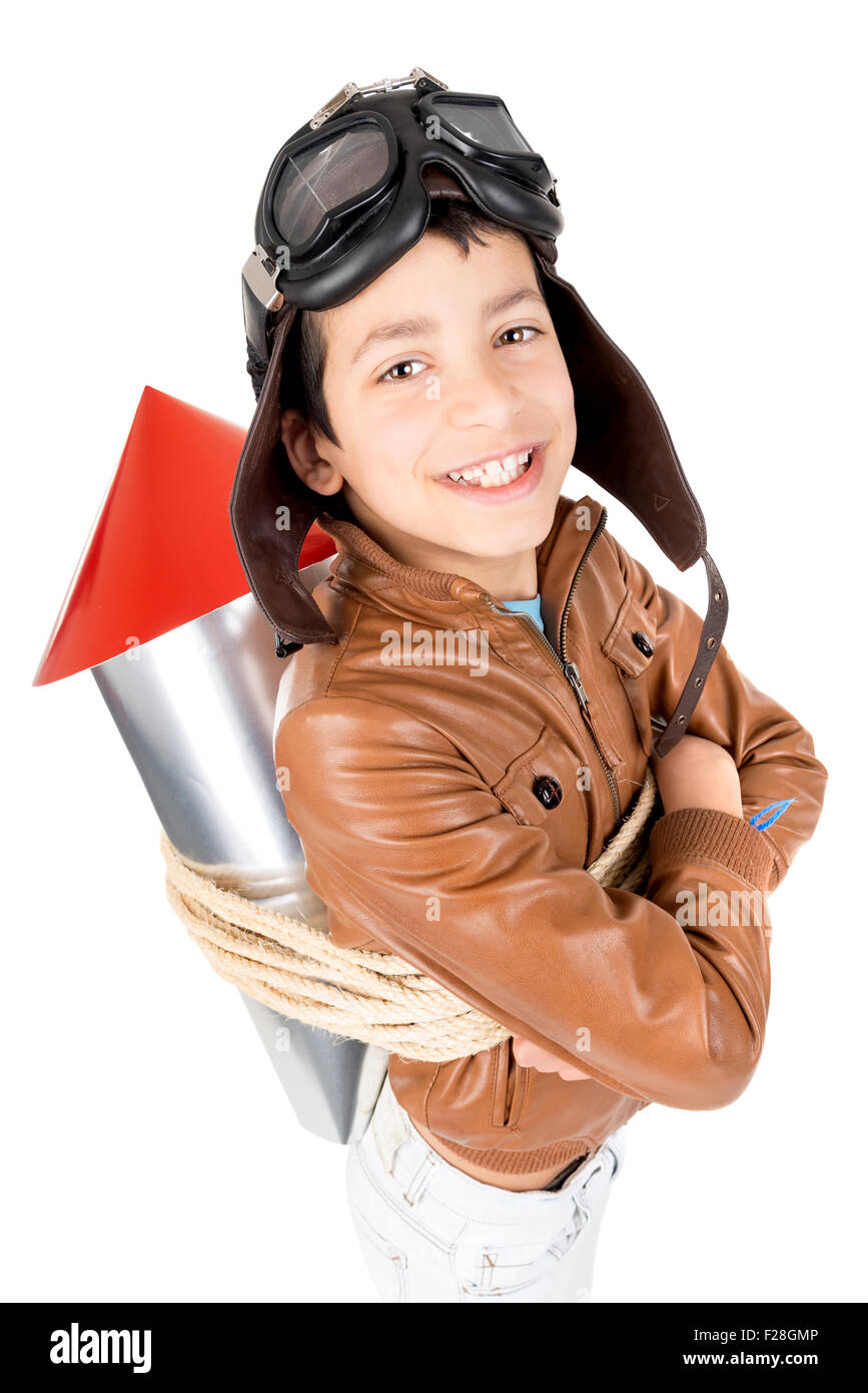 Young boy with home made rocket ready for adventure Stock Photo - Alamy