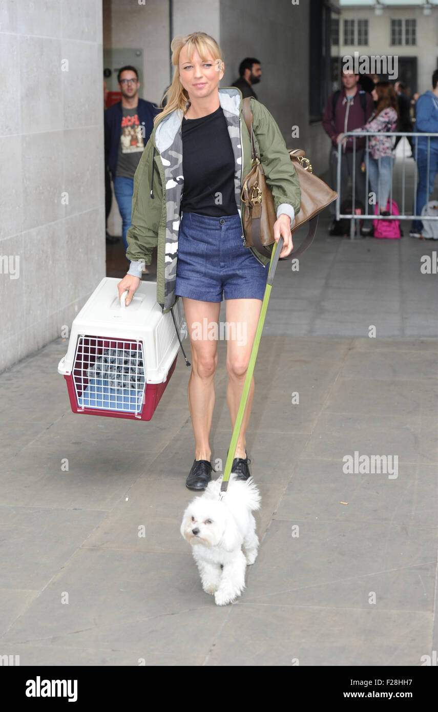 Sara Cox leaving the BBC Radio 1 studios with her dog Featuring: Sara ...