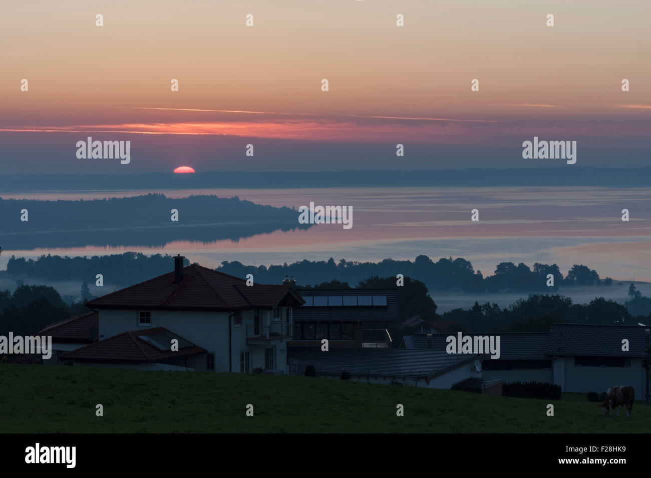 Sunset over Chiemsee lake, Bavaria, Germany Stock Photo - Alamy