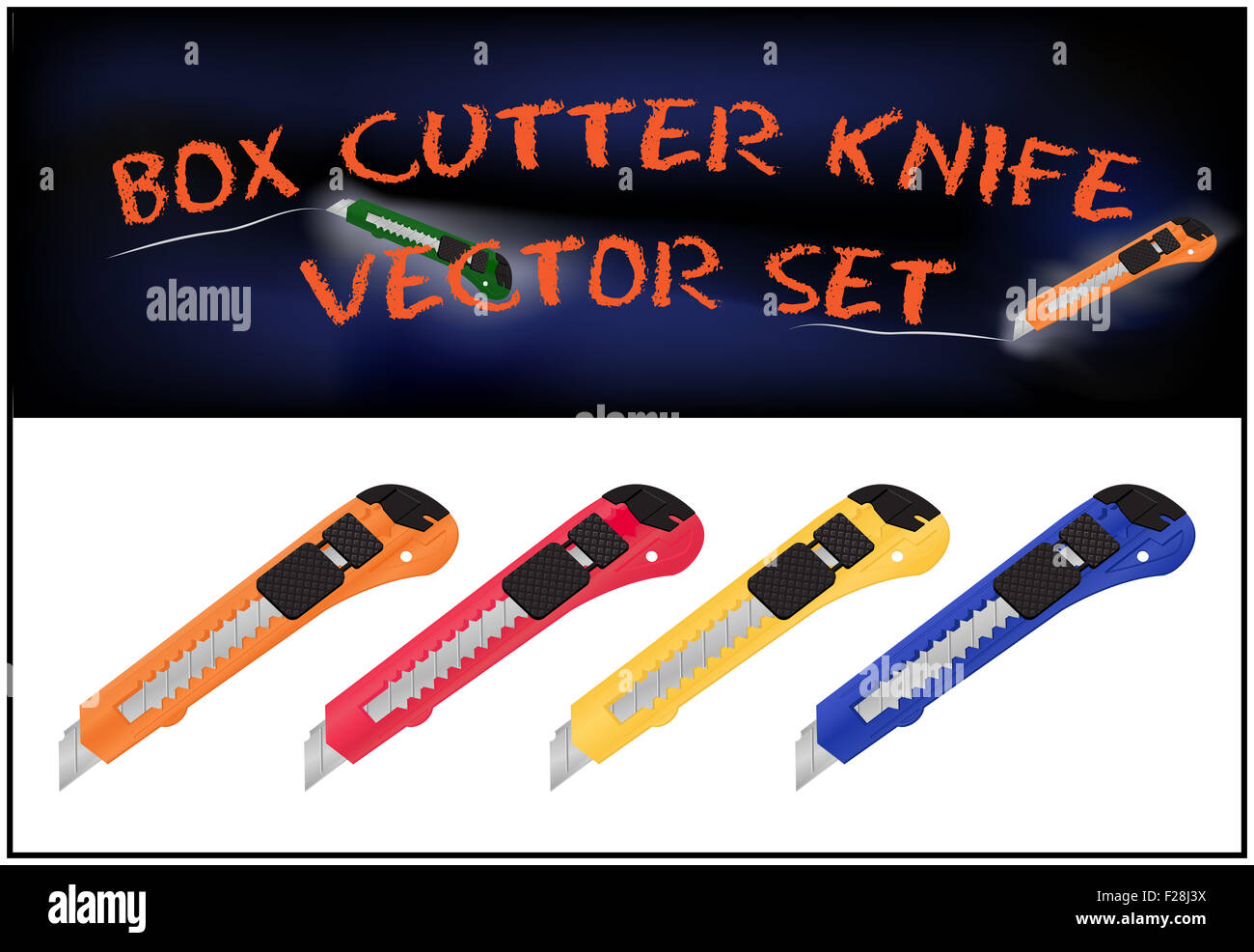 Vector illustration of realistic box cutter knife set isolated on white ...