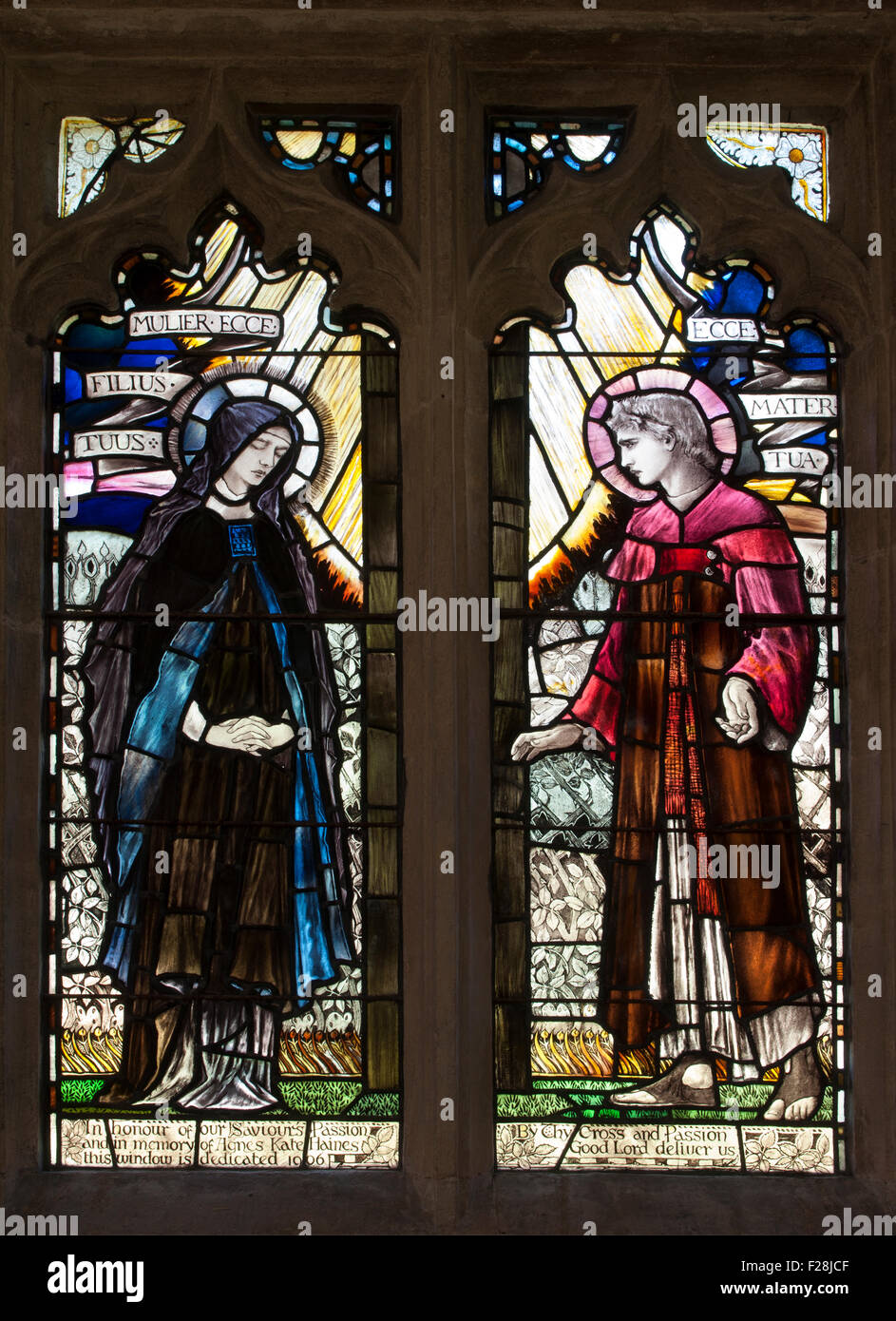 Stained glass in St. Margaret`s Church, Bagendon, Gloucestershire ...