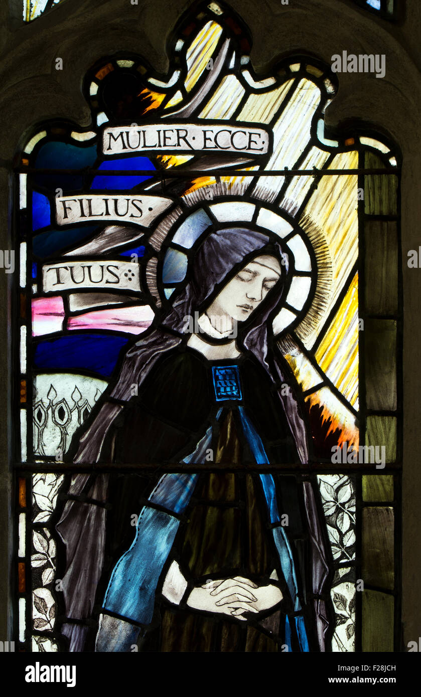 Stained glass in St. Margaret`s Church, Bagendon, Gloucestershire ...