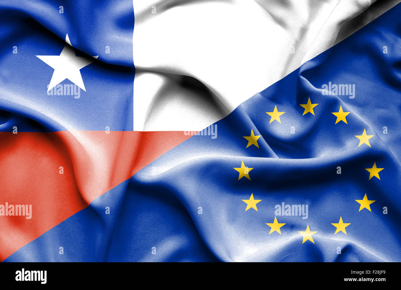 Waving flag of European Union and Chile Stock Photo - Alamy