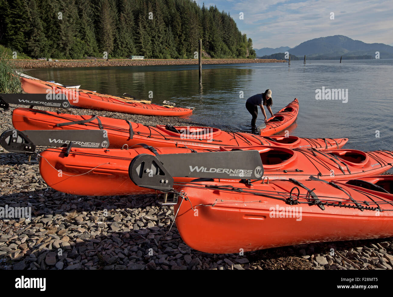 Kayaks beached at Icy Strait Point, Alaska, USA Stock Photo - Alamy